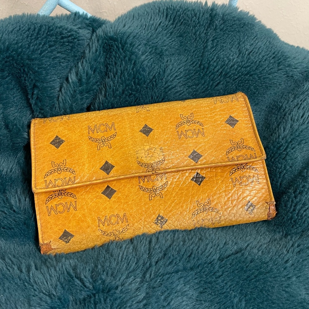 Authentic Mcm Tan Signature Monogram Wallet - Gem